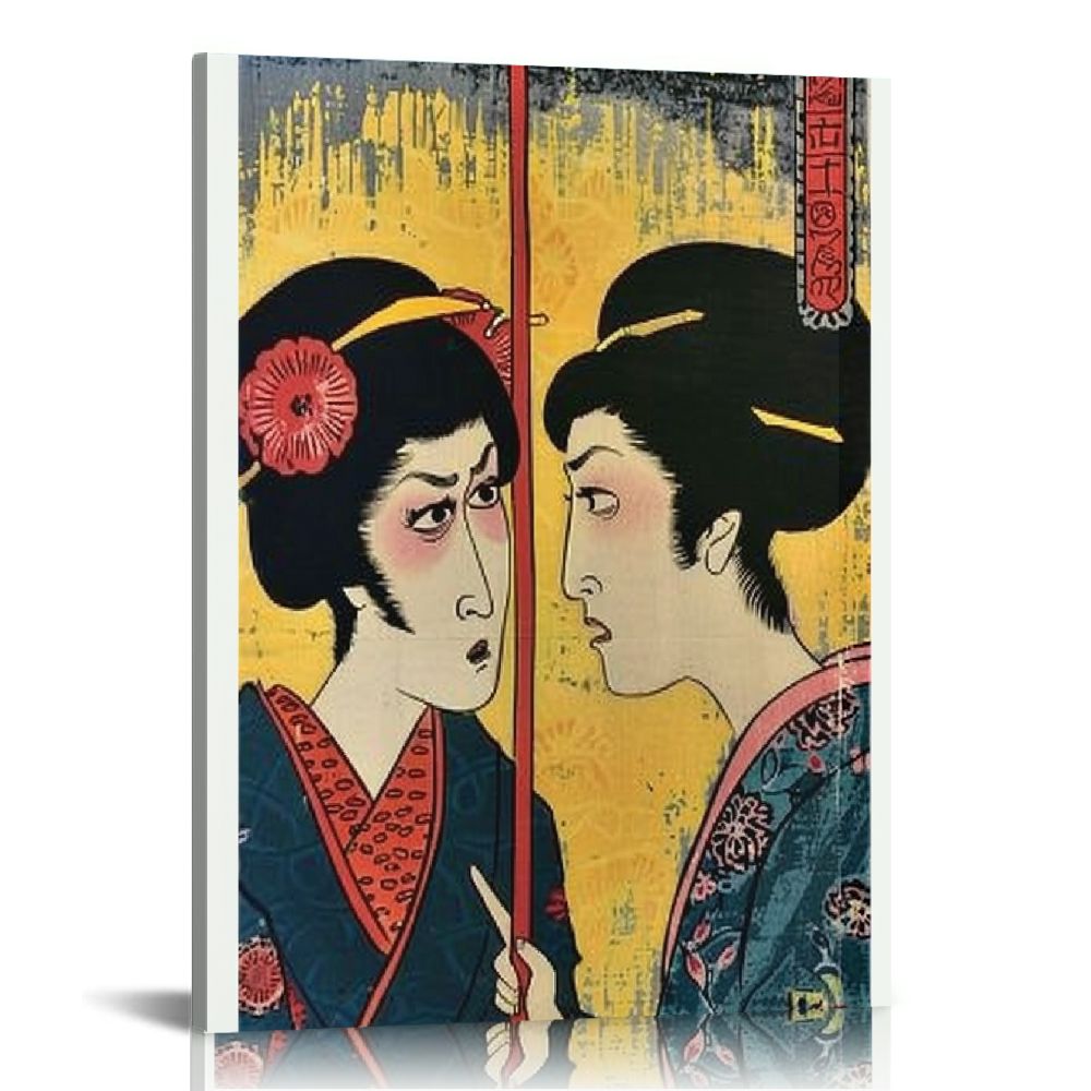 Orinice Vintage Japanese Wall Art Funny Woman Yelling at Cat Ukiyo-e ...