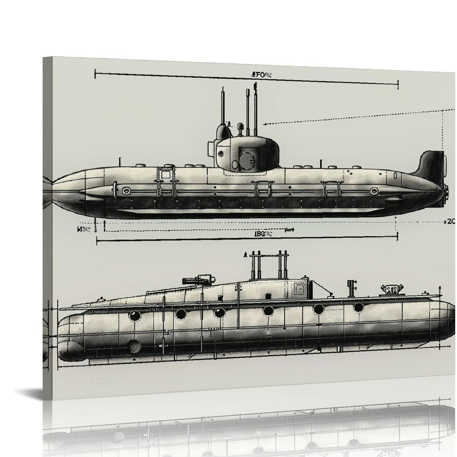 Orinice Vintage Submarine Blueprint Poster - Watercraft Patent Print ...
