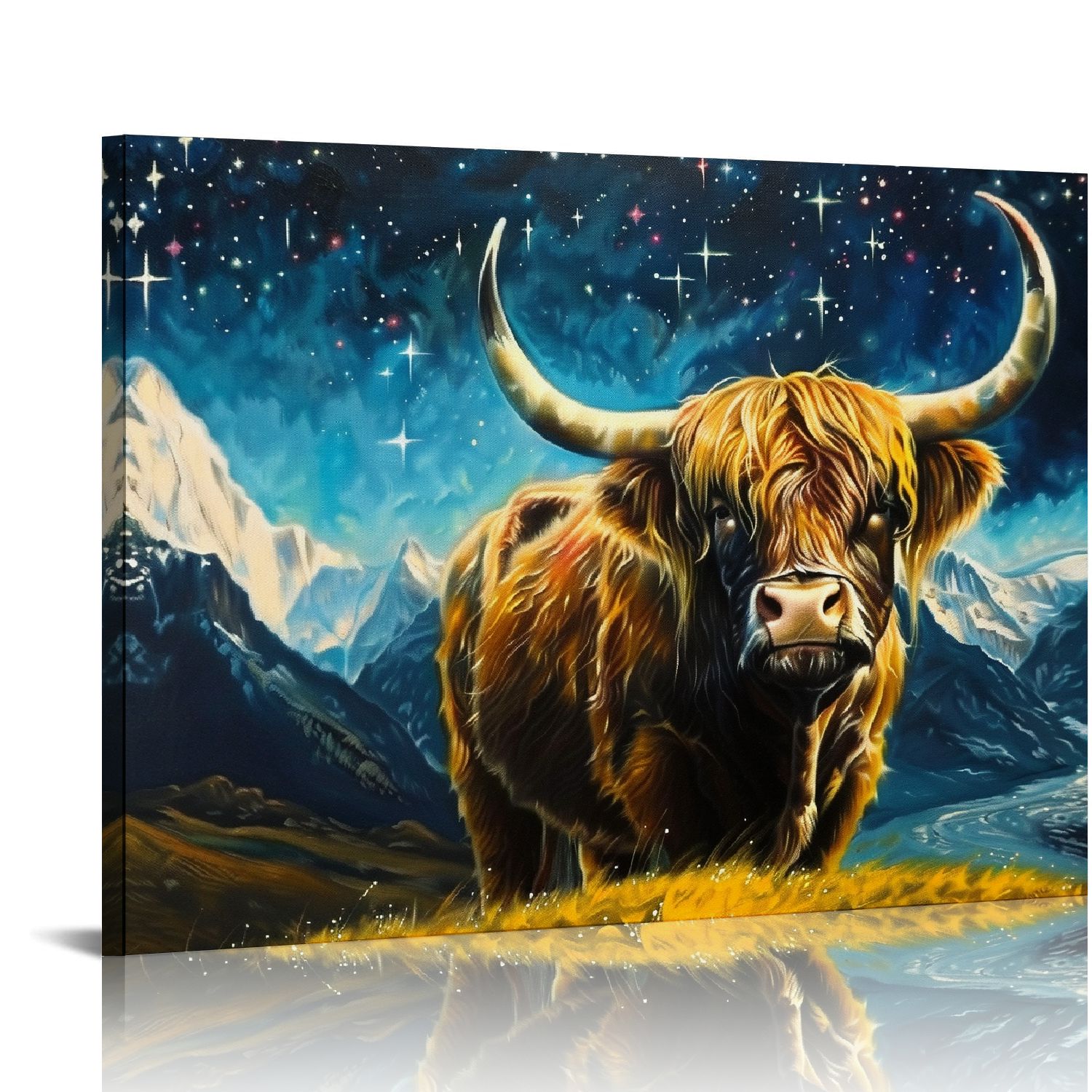 Orinice Wall art Starry Night Highland Cow Poster wall posters Room ...
