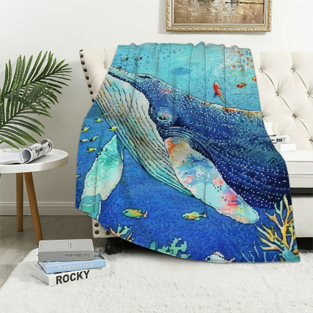 Orinice Whale Fish Ocean Theme Warm Lightweight Soft Fleece Blanket All ...