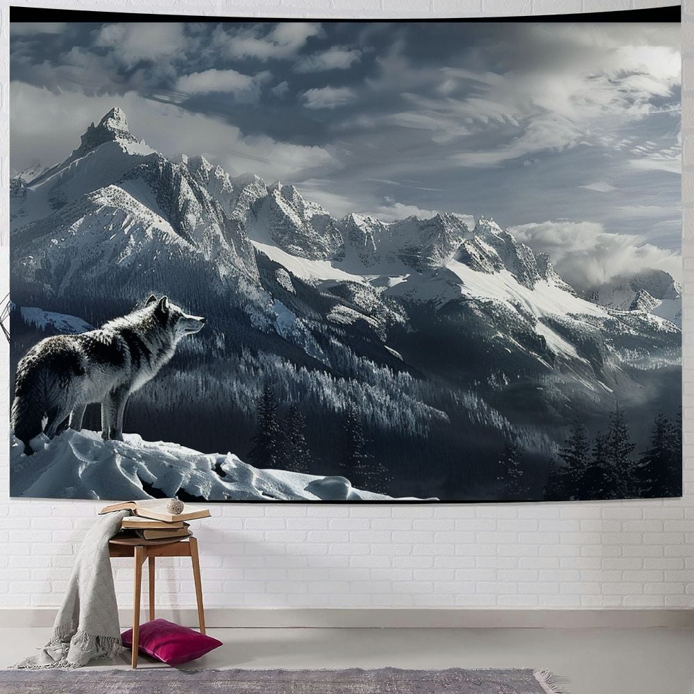 Orinice Wolf Snow Mountain Tapestry Wall Hanging Unique Style Graphic ...