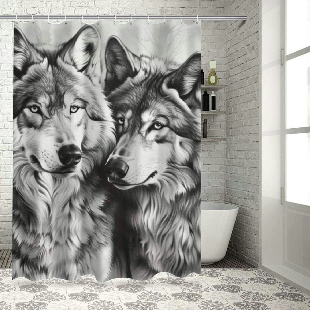 Orinice Wolves Black White Furry Bathroom Decor Set with Hooks ...