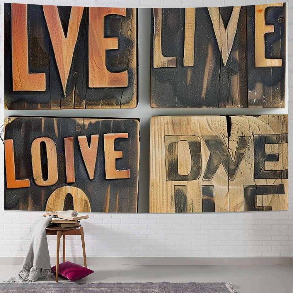 Orinice Wooden Blocks Typography Tapestry Wall Hanging Unique Style ...