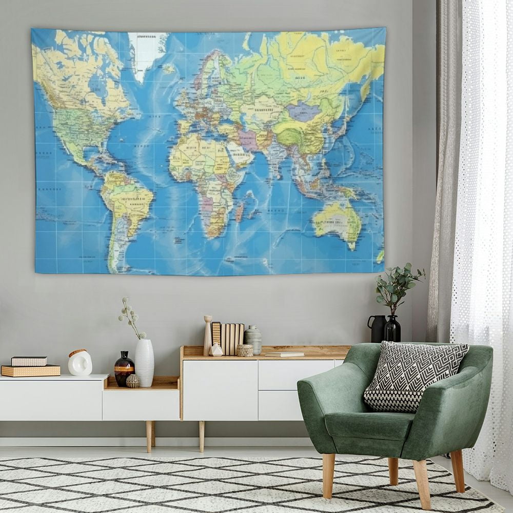 Orinice World Map Tapestry Wall Hanging, Art Tapestry Retro Wall Art ...