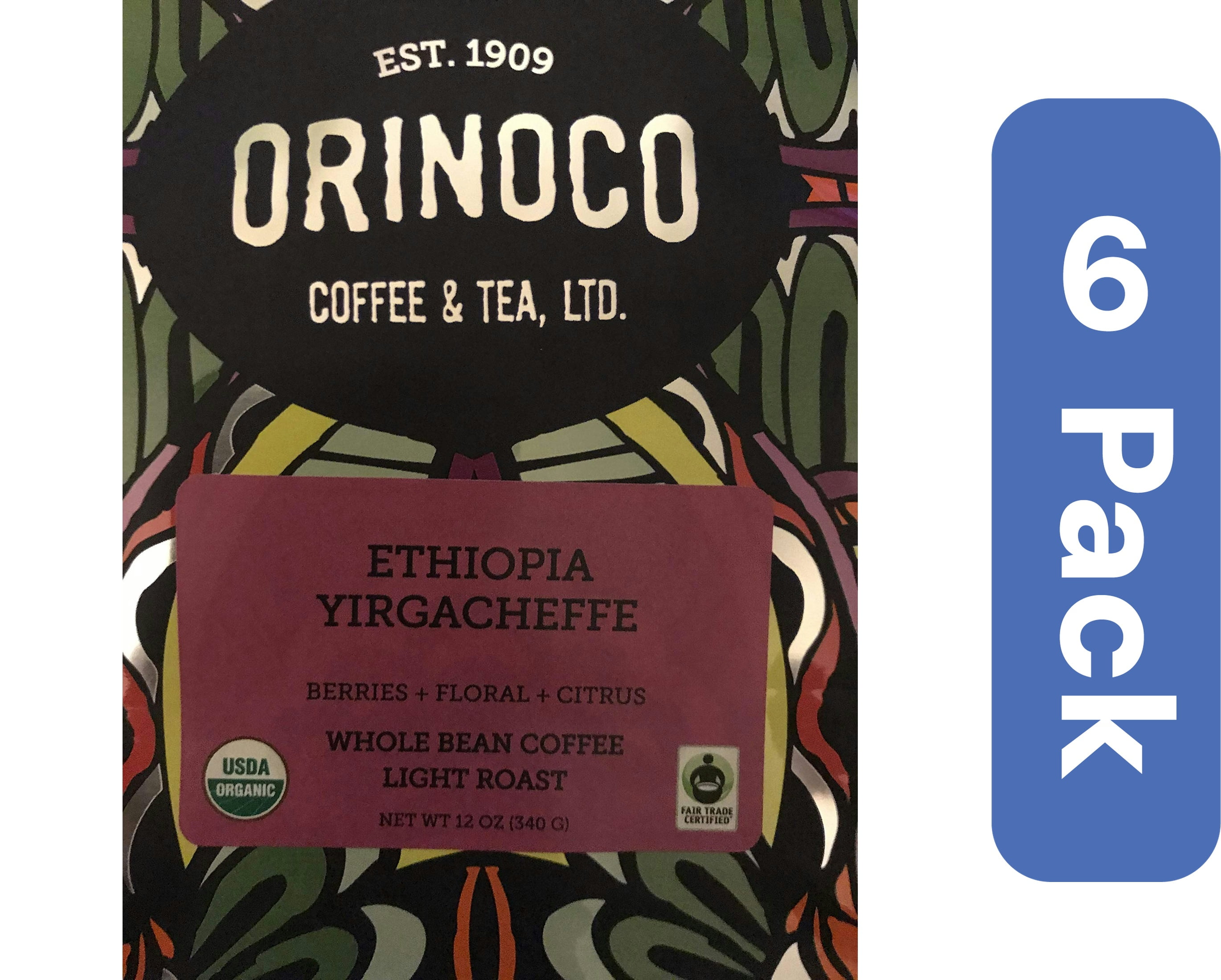Orinoco Coffee & Tea Ltd Ethiopian Yirgacheffe Whole Bean 12 oz (Pack ...
