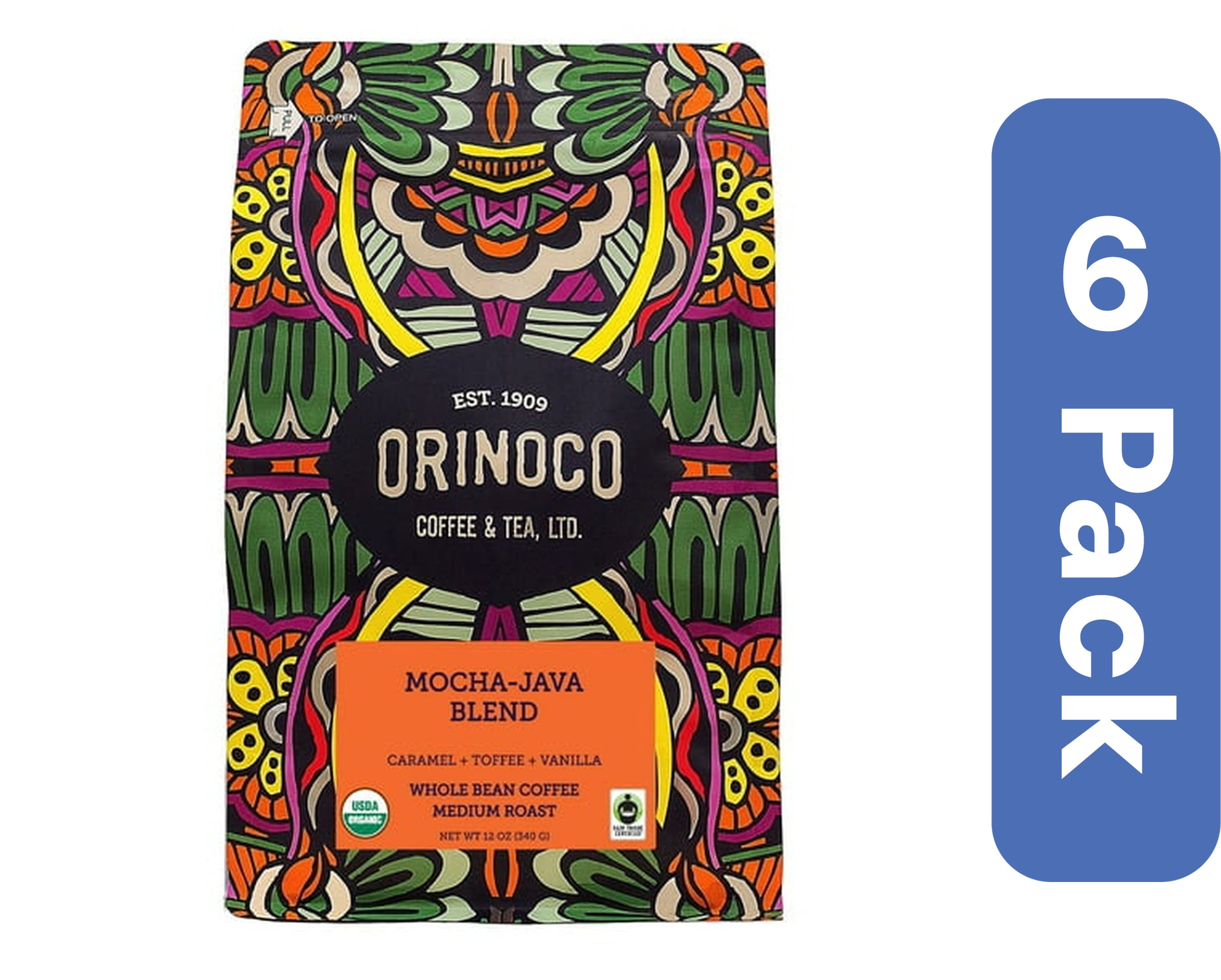 Orinoco Coffee & Tea Ltd Mocha Java Blend Whole Bean 12 oz (Pack of 6 ...