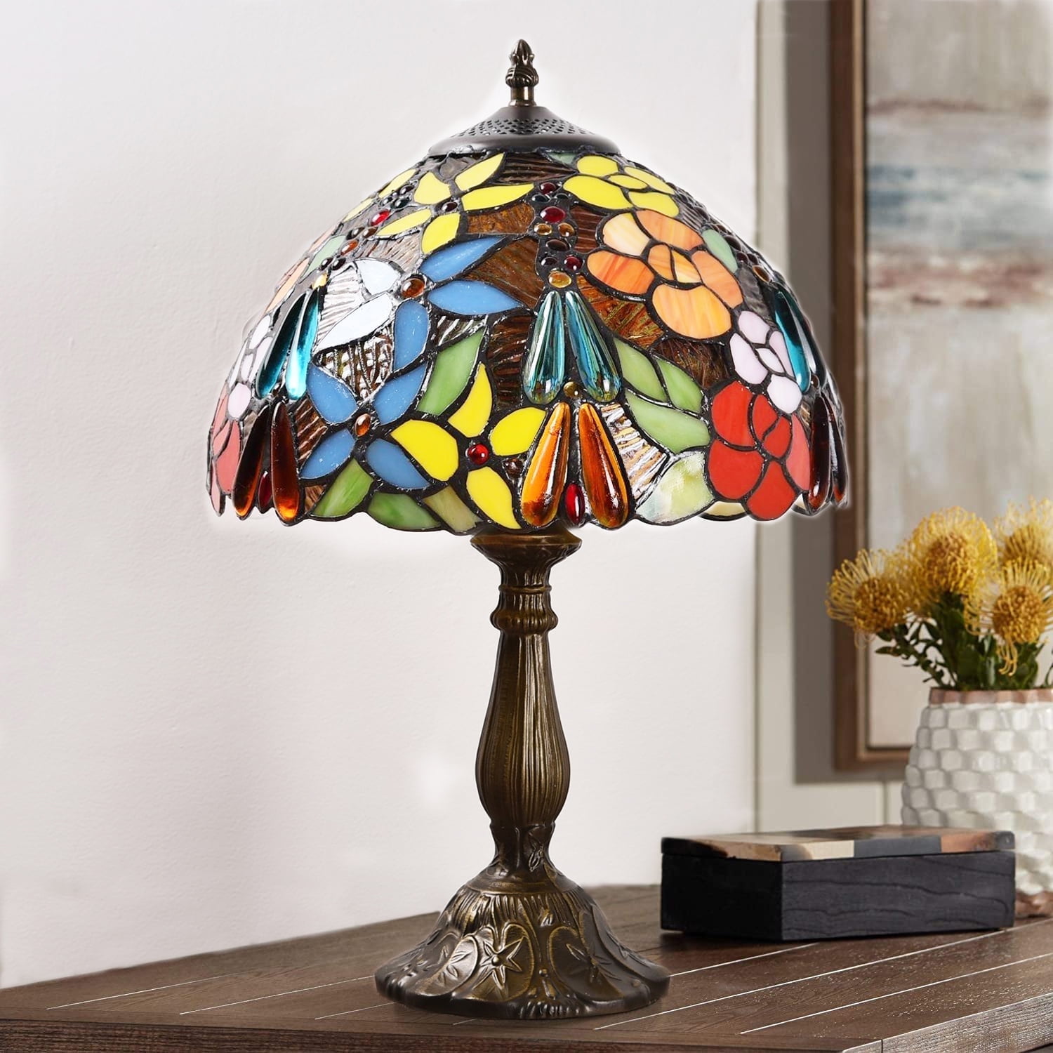 Orinova Tiffany Style Table Lamp Rose Bedside Desk LED Lamp Shades ...