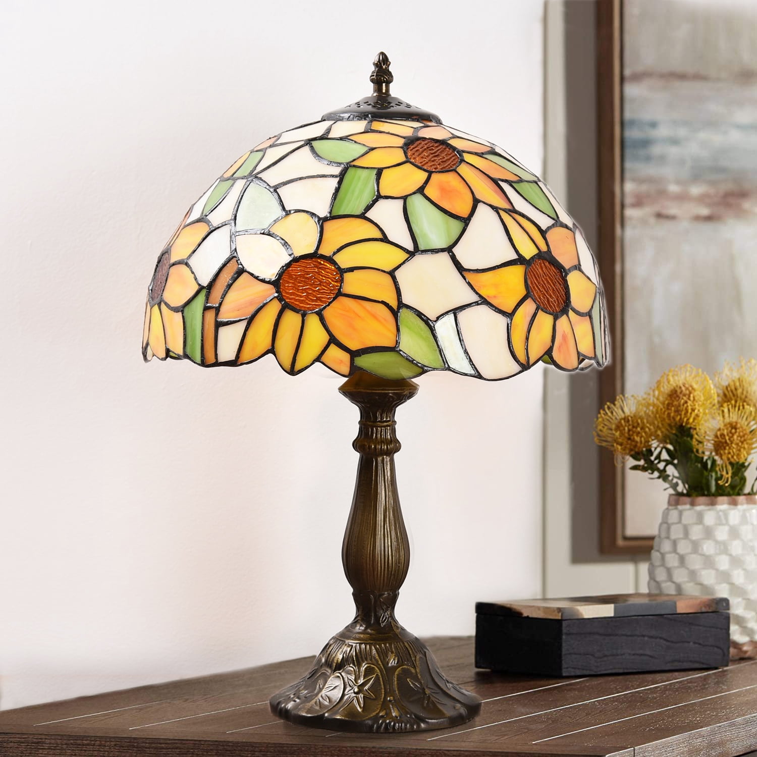 Orinova Tiffany Style Table Lamp Rose Bedside Desk LED Lamp Shades ...