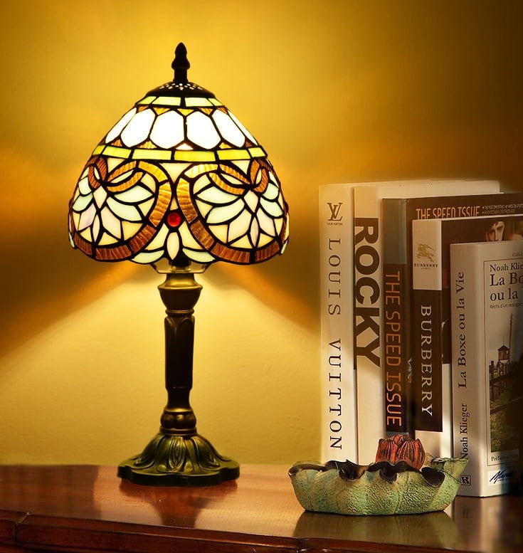 Orinova Tiffany-Style Table Lamp Stained Glass Bedside Lamp for Living Room Bedroom Traditional ...