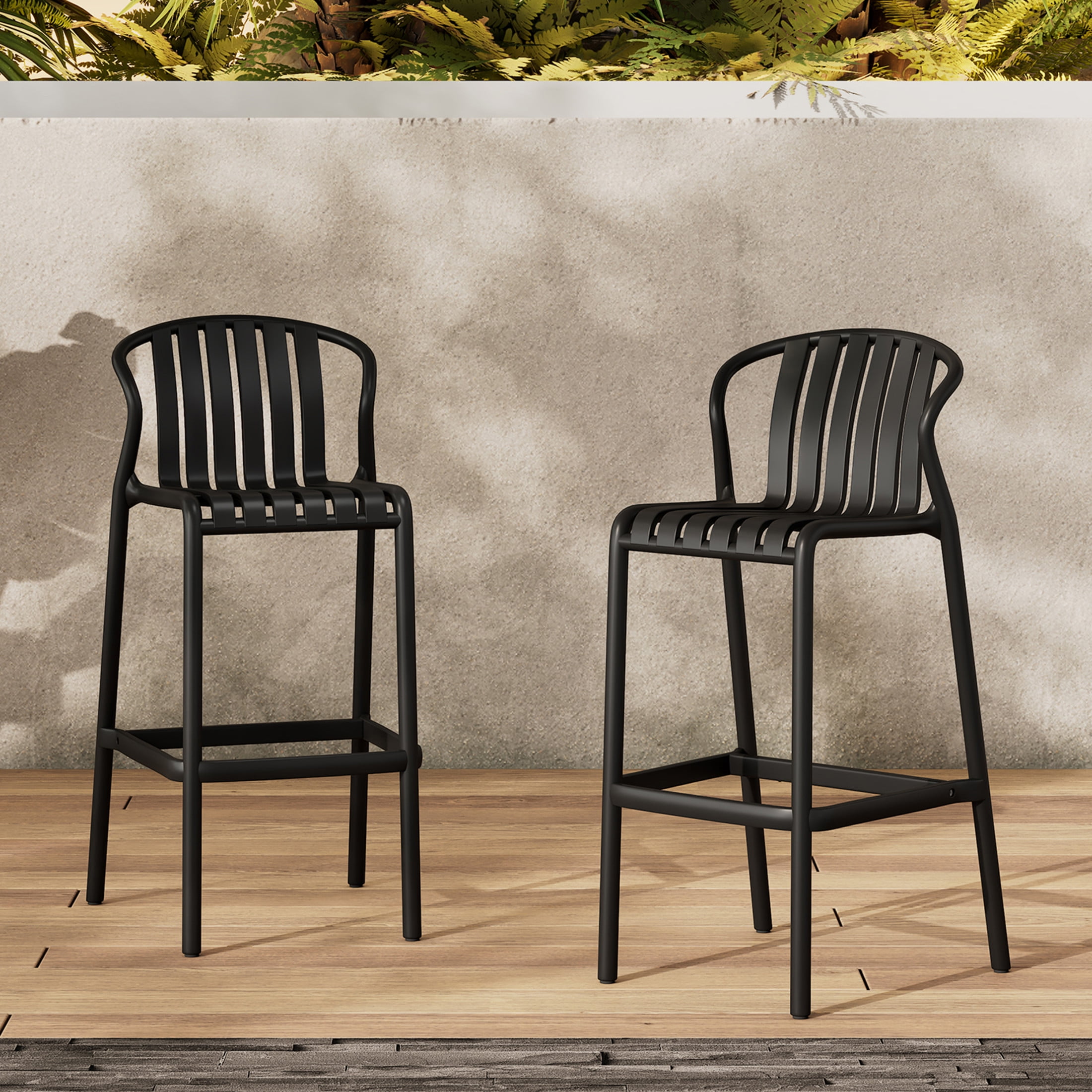 Orion 29.5" Modern Outdoor Patio Bar Stools, Perforated Slat Back ...