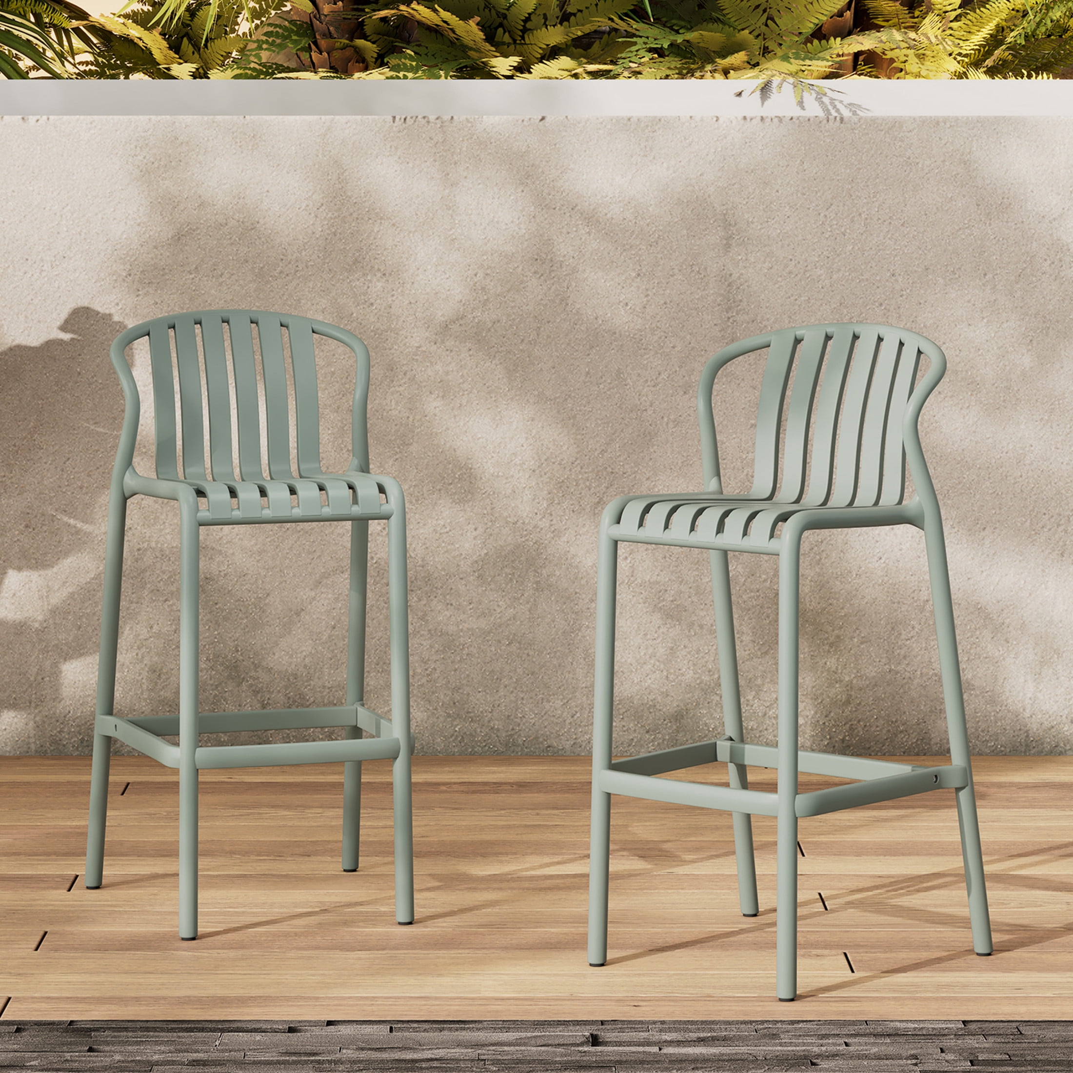 Orion 29.5" Modern Outdoor Patio Bar Stools, Perforated Slat Back ...
