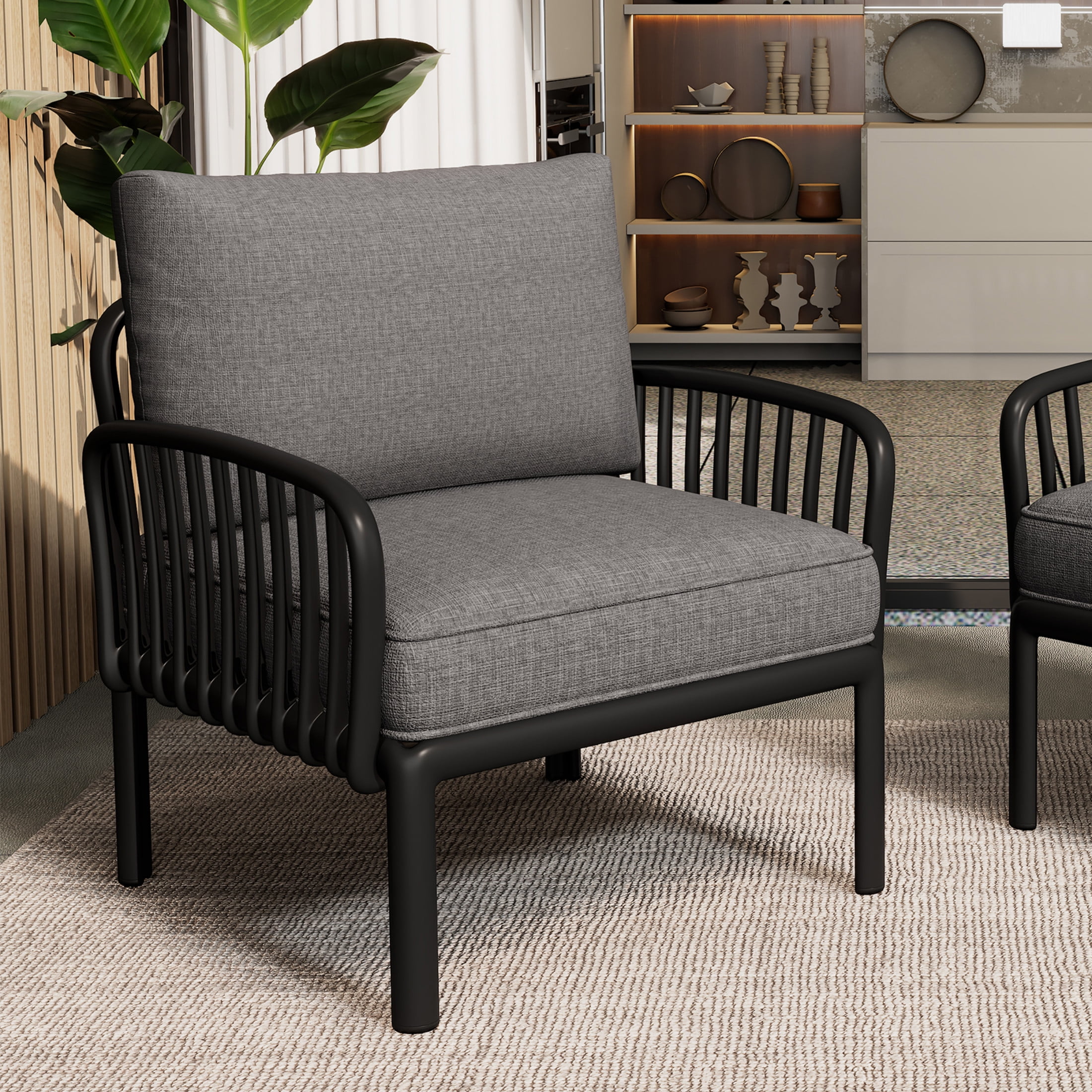 Orion Modern Outdoor Patio Club Chair with Cushions, Black+Dark Gray ...
