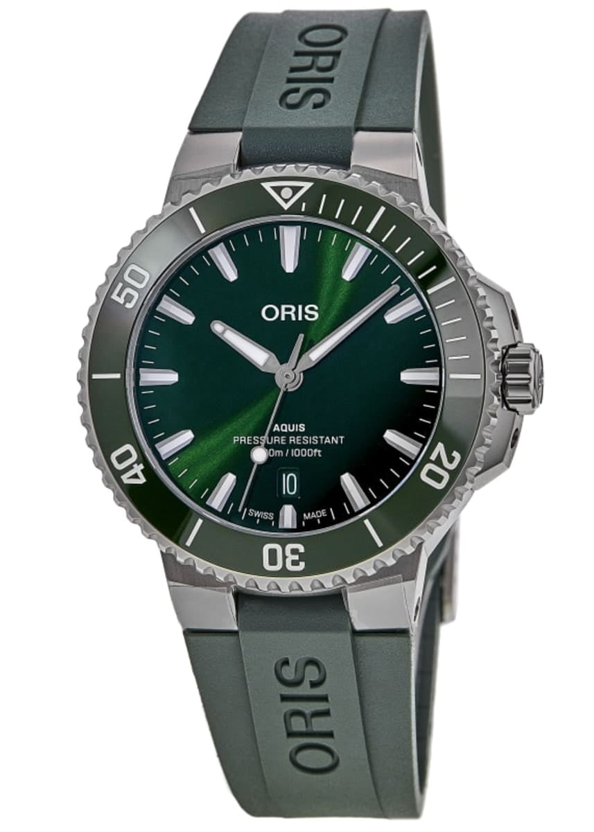 Oris Aquis Date Automatic Green Dial Rubber Strap Men's Watch 01 733 7789 4157-07 4 23 37FC ...