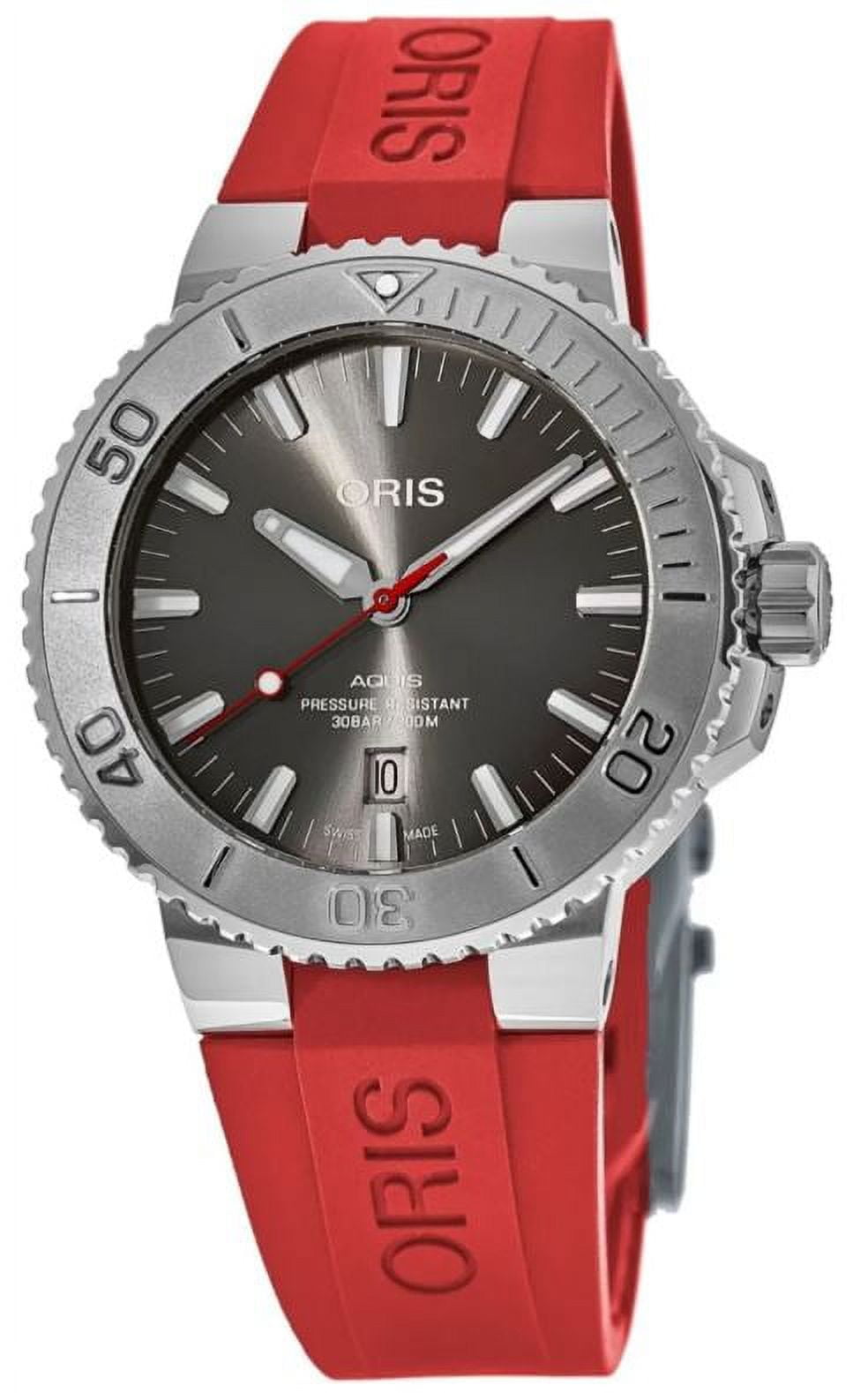 Oris Aquis Date Automatic Grey Dial Red Rubber Strap Men's Watch 01 733 ...