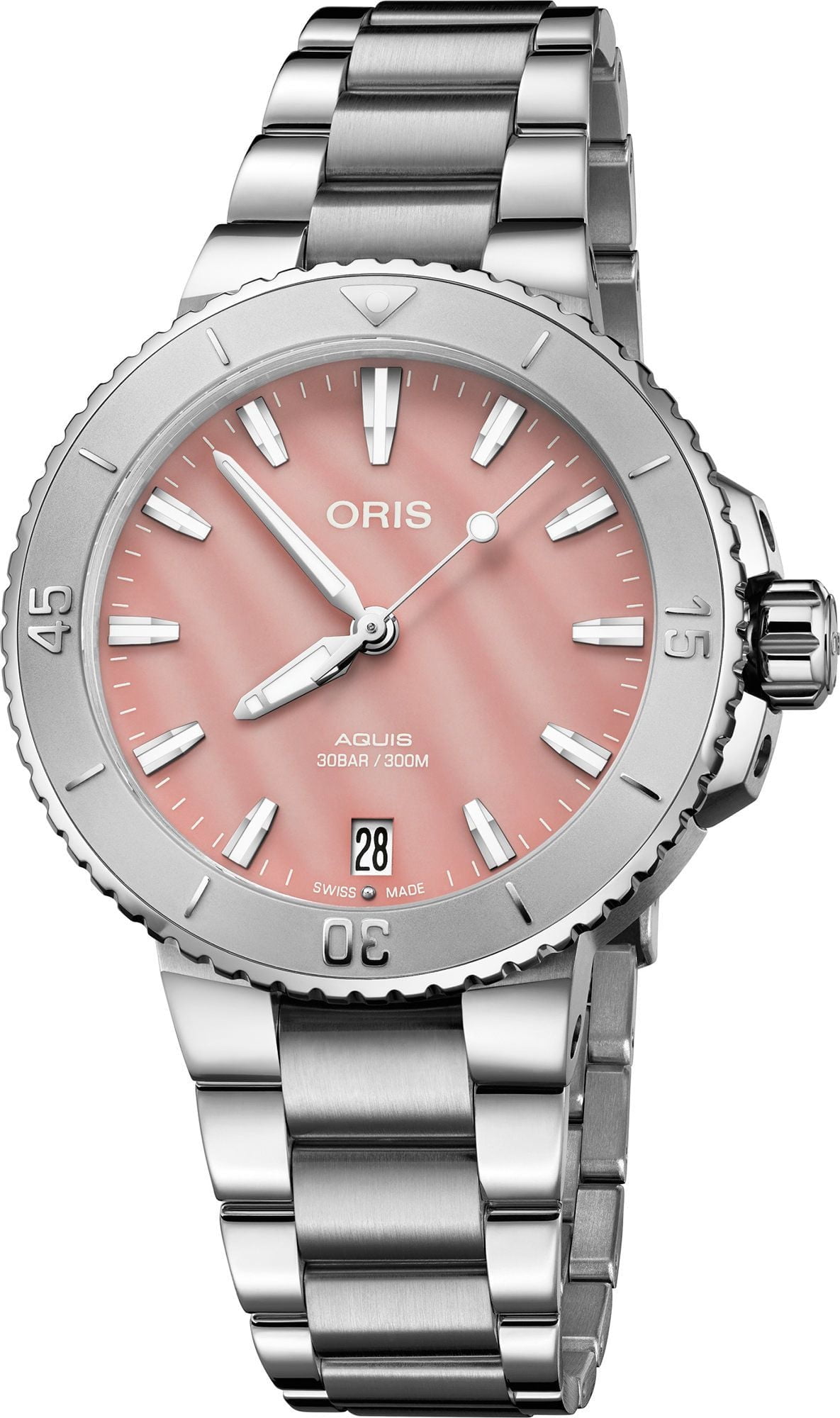 Oris Aquis Date Automatic Pink Dial Steel Women's Watch 01 733 7770 ...