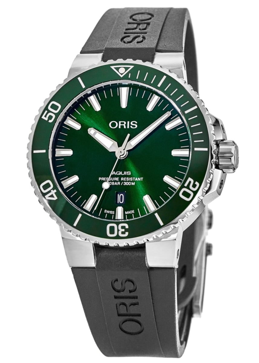Oris Aquis Date Green Dial Rubber Strap Men's Watch 01 733 7766 4157-07 ...