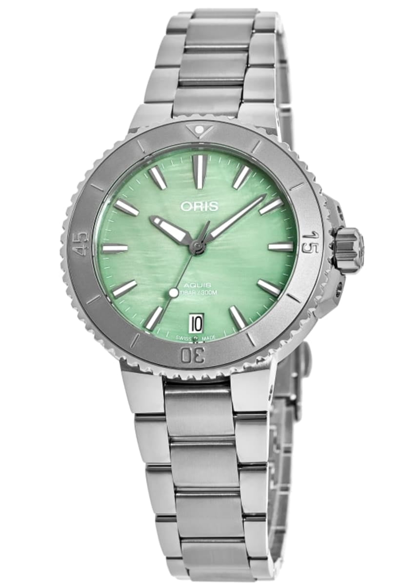 Oris Aquis Date Green Mother of Pearl Dial Steel Women's Watch 01 733 ...