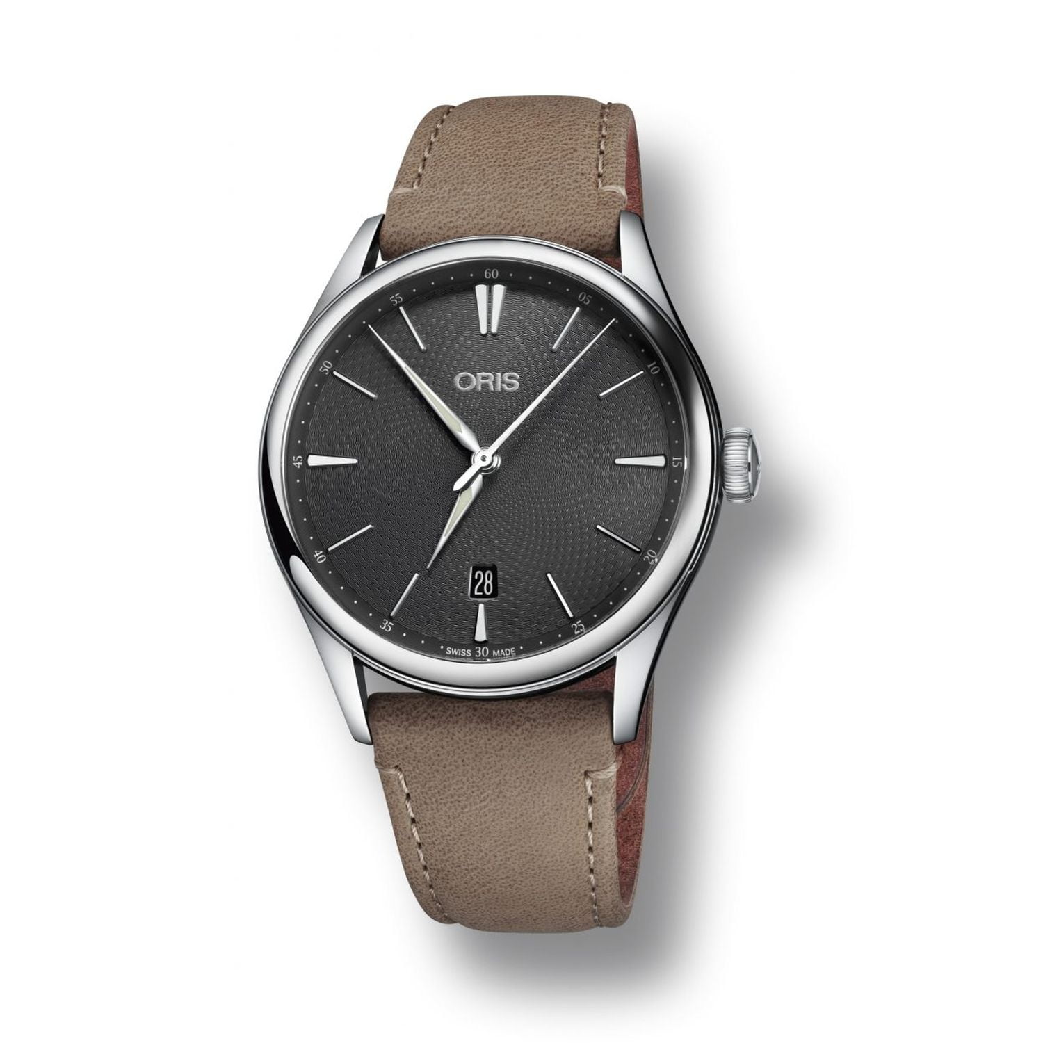Oris Artelier Date Automatic Grey Dial Leather Strap Men's Watch 01 733 ...