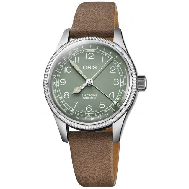 Oris Big Crown Pointer Date Green Dial Brown Leather Strap Unisex Watch ...