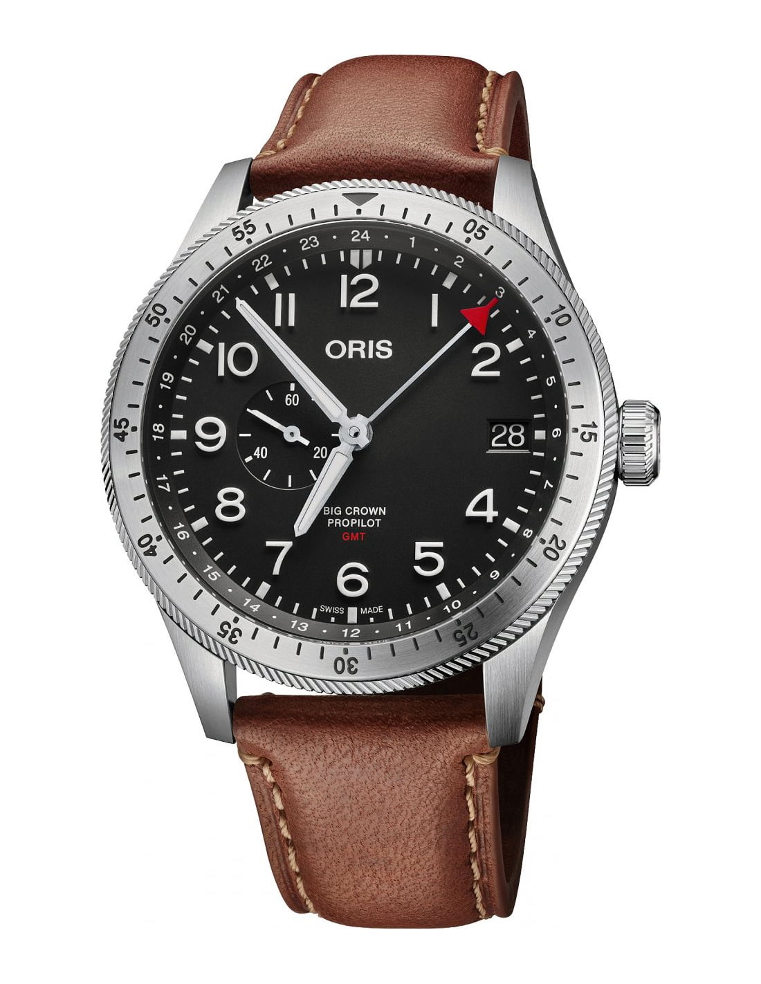 Oris Big Crown ProPilot Timer GMT Black Dial Brown Leather Strap Men's ...