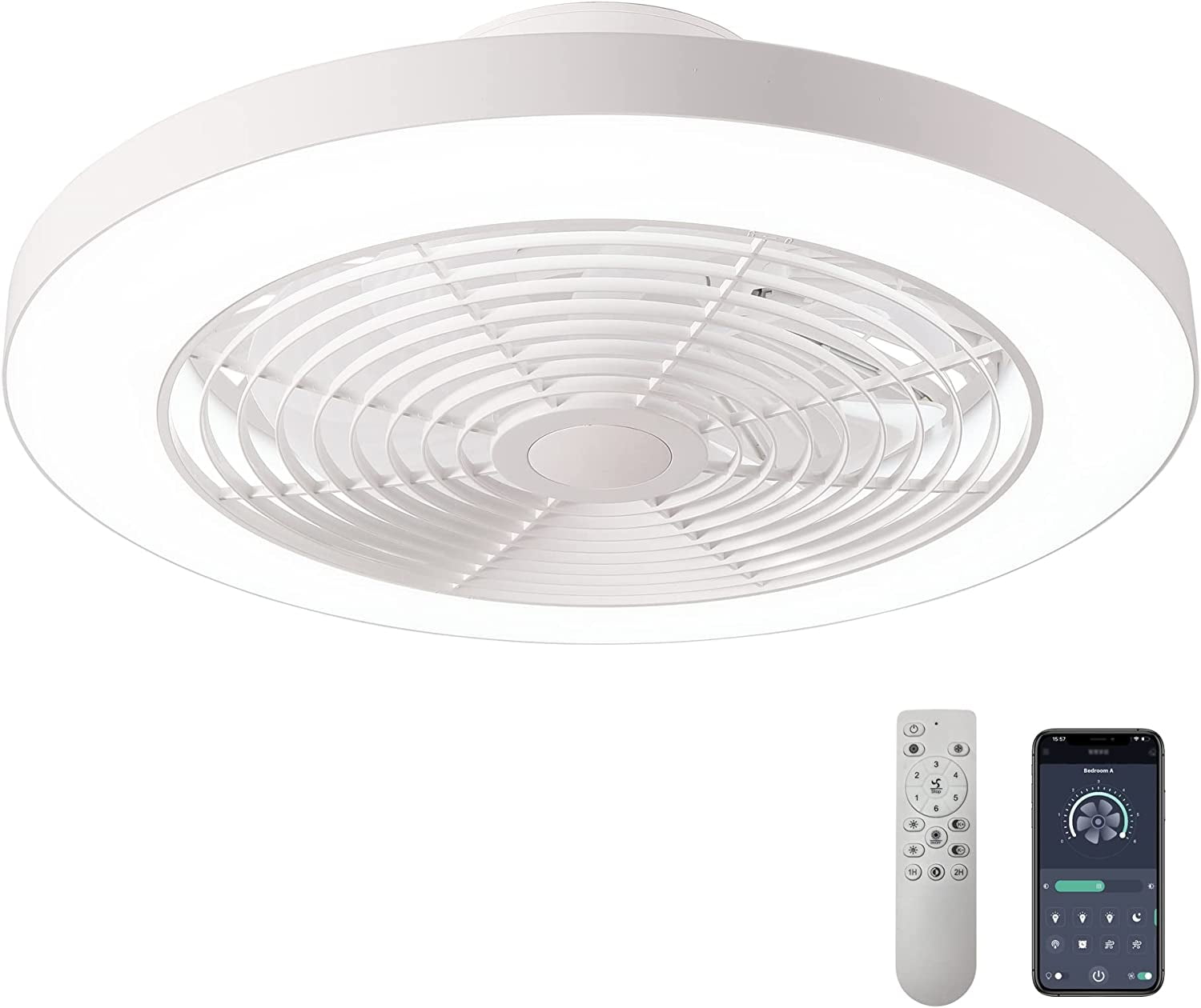 Orison Ceiling Fan with Light, 8029 White Regular - 19.7" Smart Low ...