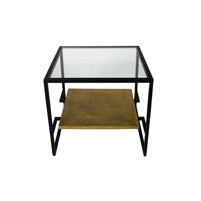 Orlando Cooper End Table on Black Cast Iron Frame with Glass Top and ...