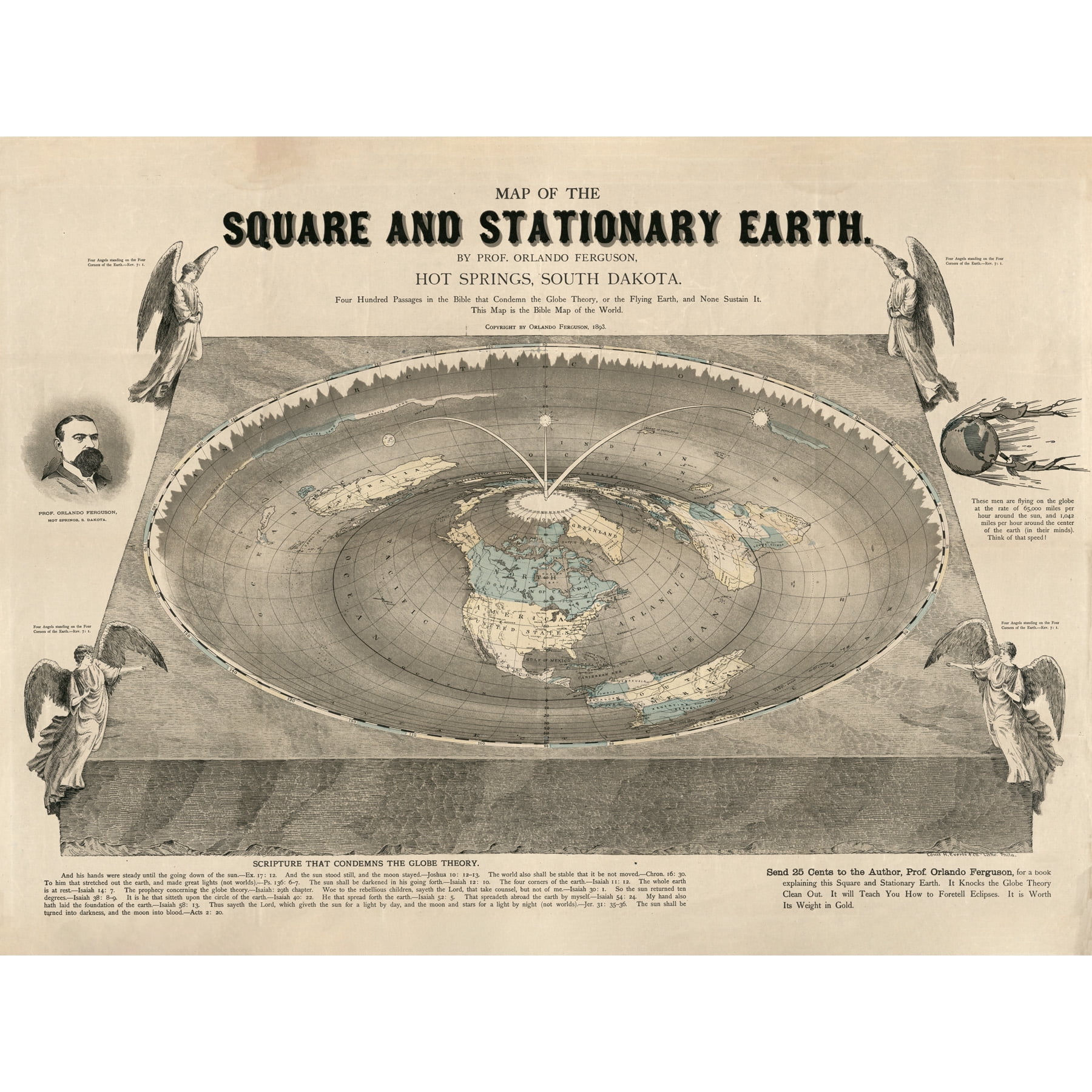 Orlando Ferguson Vintage Map of the Square and Stationary Earth Flat ...