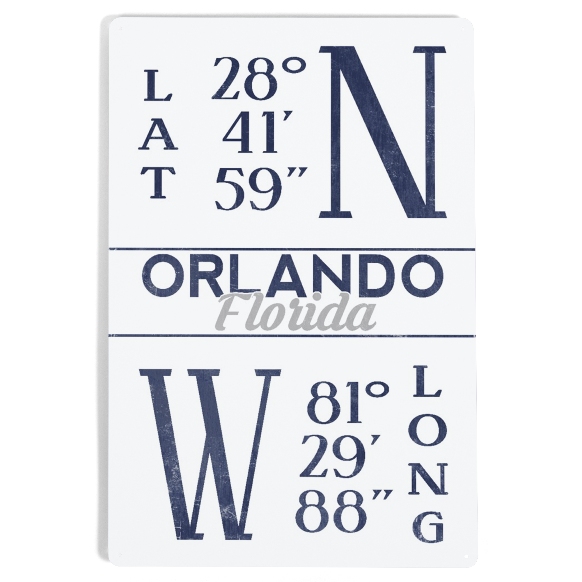 Orlando, Florida, Latitude and Longitude (Blue) (12x18 Aluminum Art ...