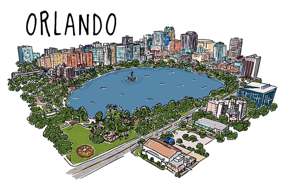 Orlando, Florida, Line Drawing (16x24 Giclee Gallery Art Print, Vivid ...