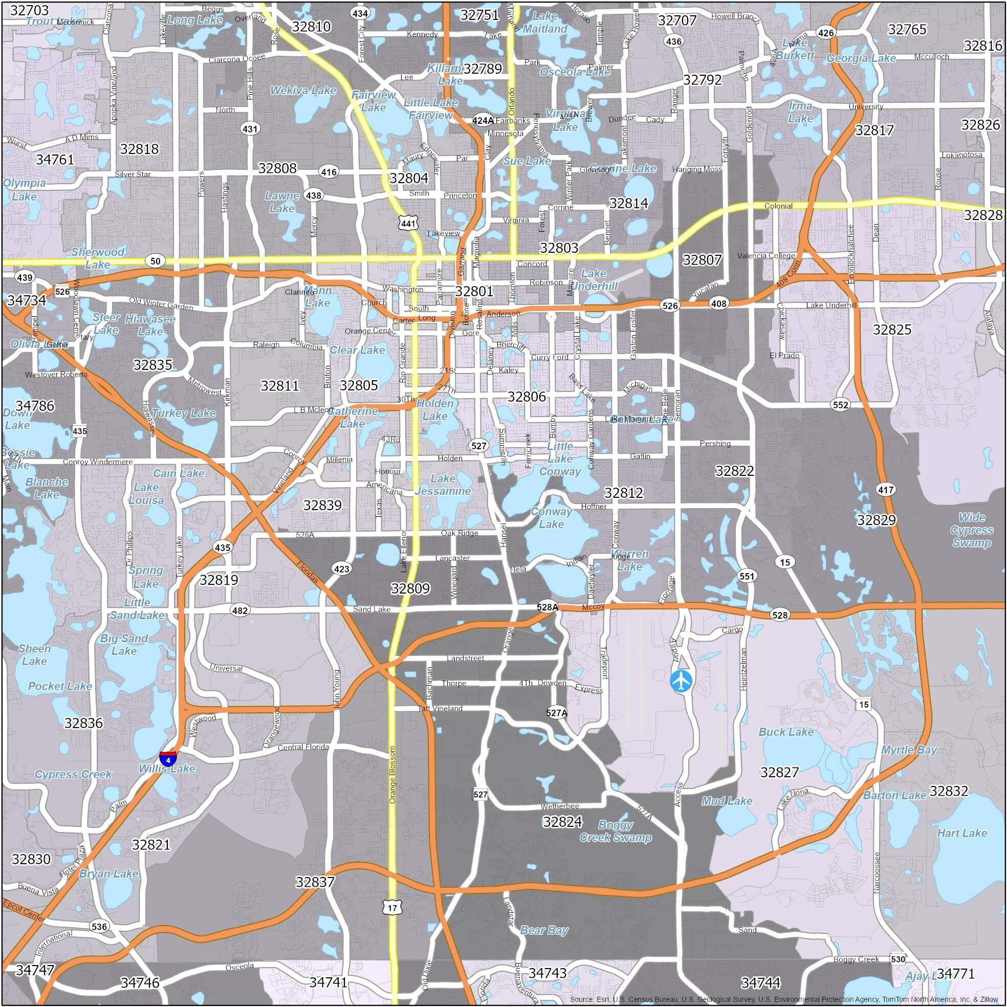 Orlando Zip Code Map GLOSSY POSTER PICTURE PHOTO PRINT BANNER ...
