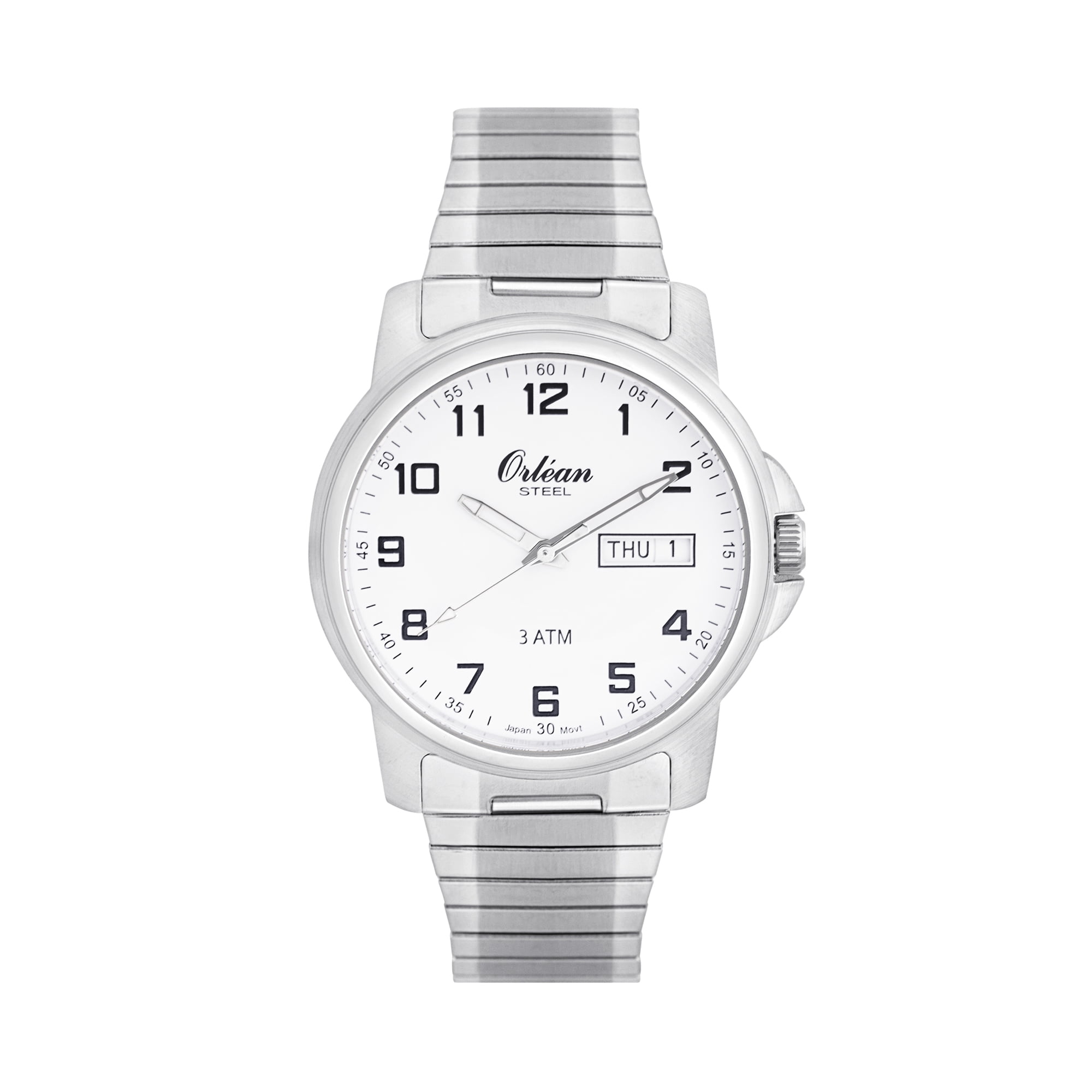 Orlean Mens Easy to Read Stretch Watch with Day / Date - Full 316L ...