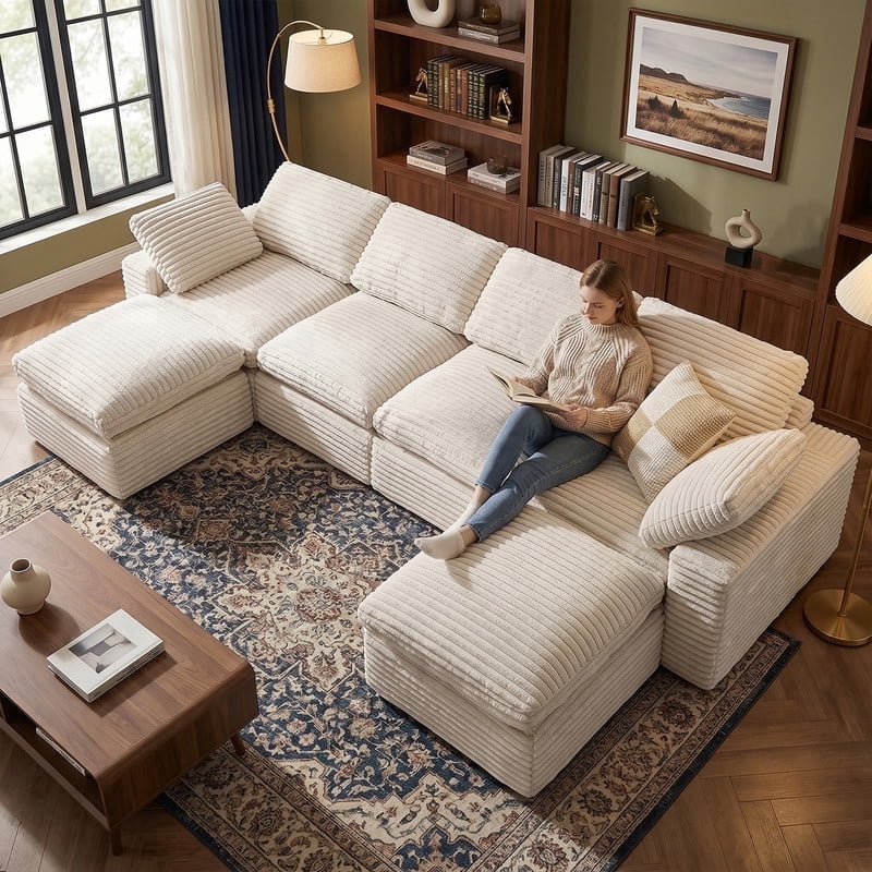 Orlivala 150" Large Modular Sectional Sofa with Ottoman, Deep Seat U ...