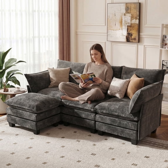 Orlivla L-Shaped Modular Sectional Sofa, Modern Chenille Couch 4-Seat ...