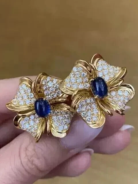 ORLOV DIAMONDS Flower Stud Earring 2.30Ct Oval Cut Lab Created Sapphire ...