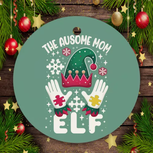OrnaVibe Christmas Ceramic Ornament Autism Mother Funny Elf Autistic ...