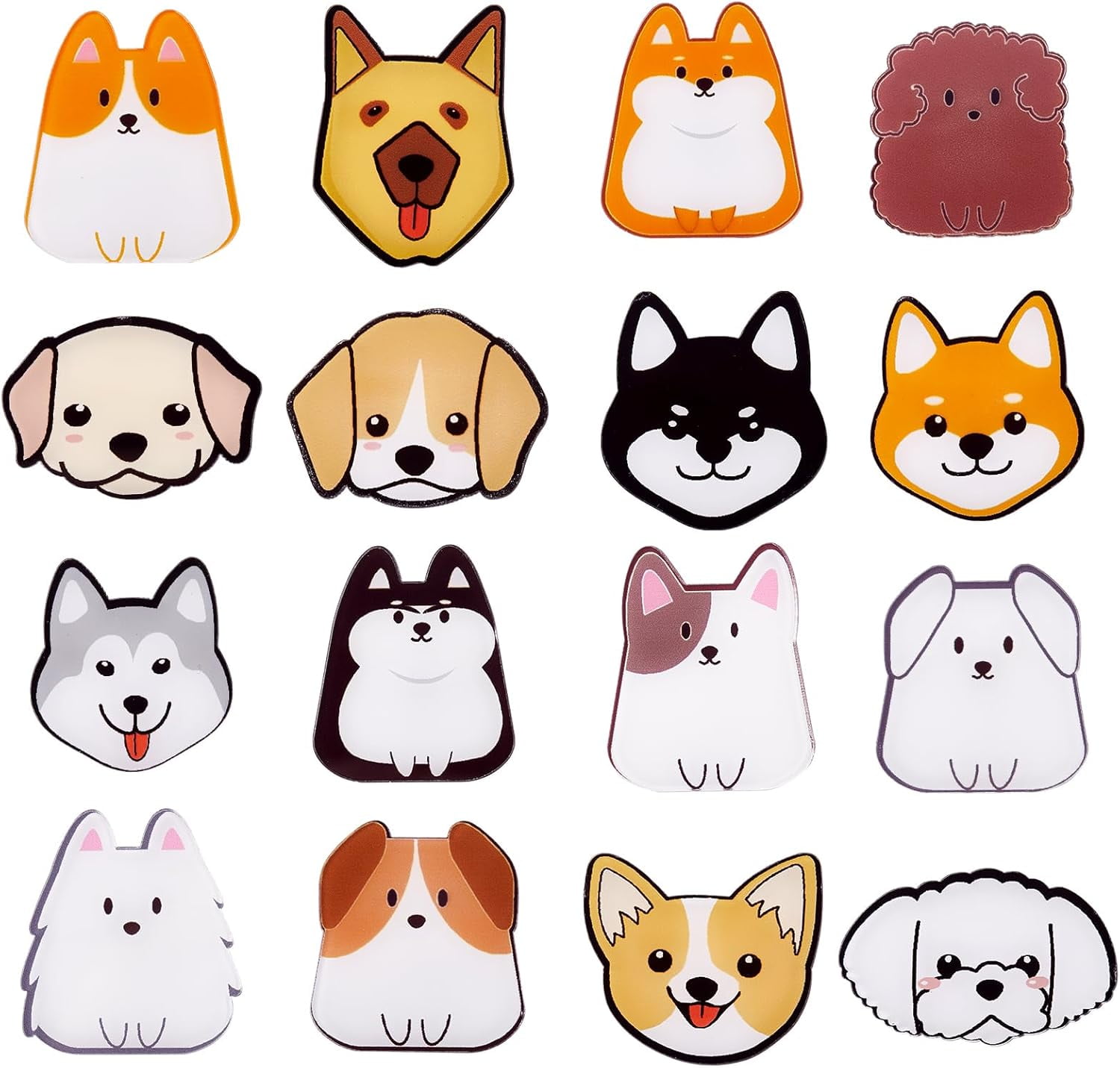 Ornaland 16 Pieces Acrylic Dog Brooch Pins Set Cute Cartoon Puppy ...