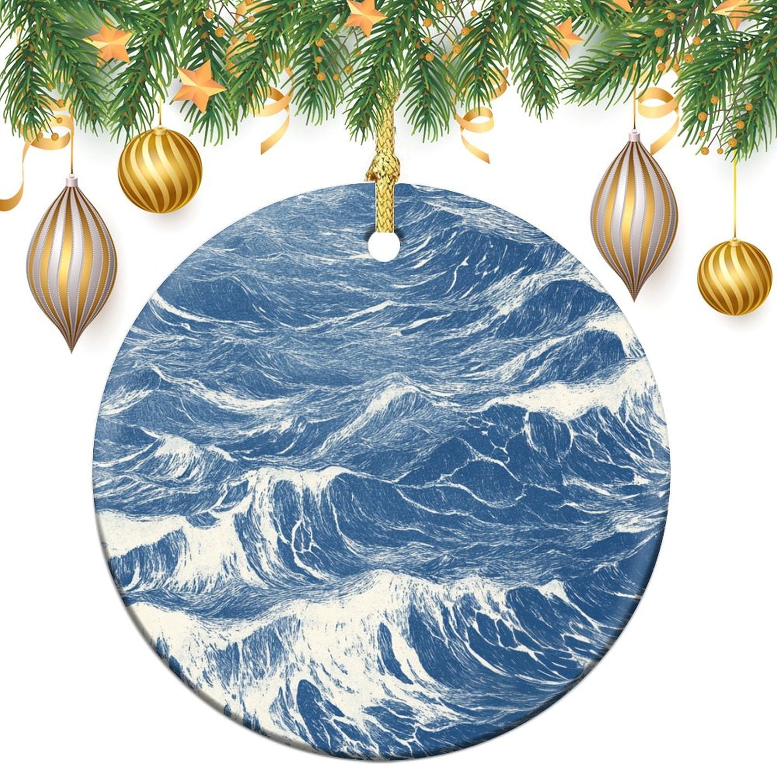 Ornament Blue Ocean Wave Call of The Sea 3" Circle Ceramic Ornament ...
