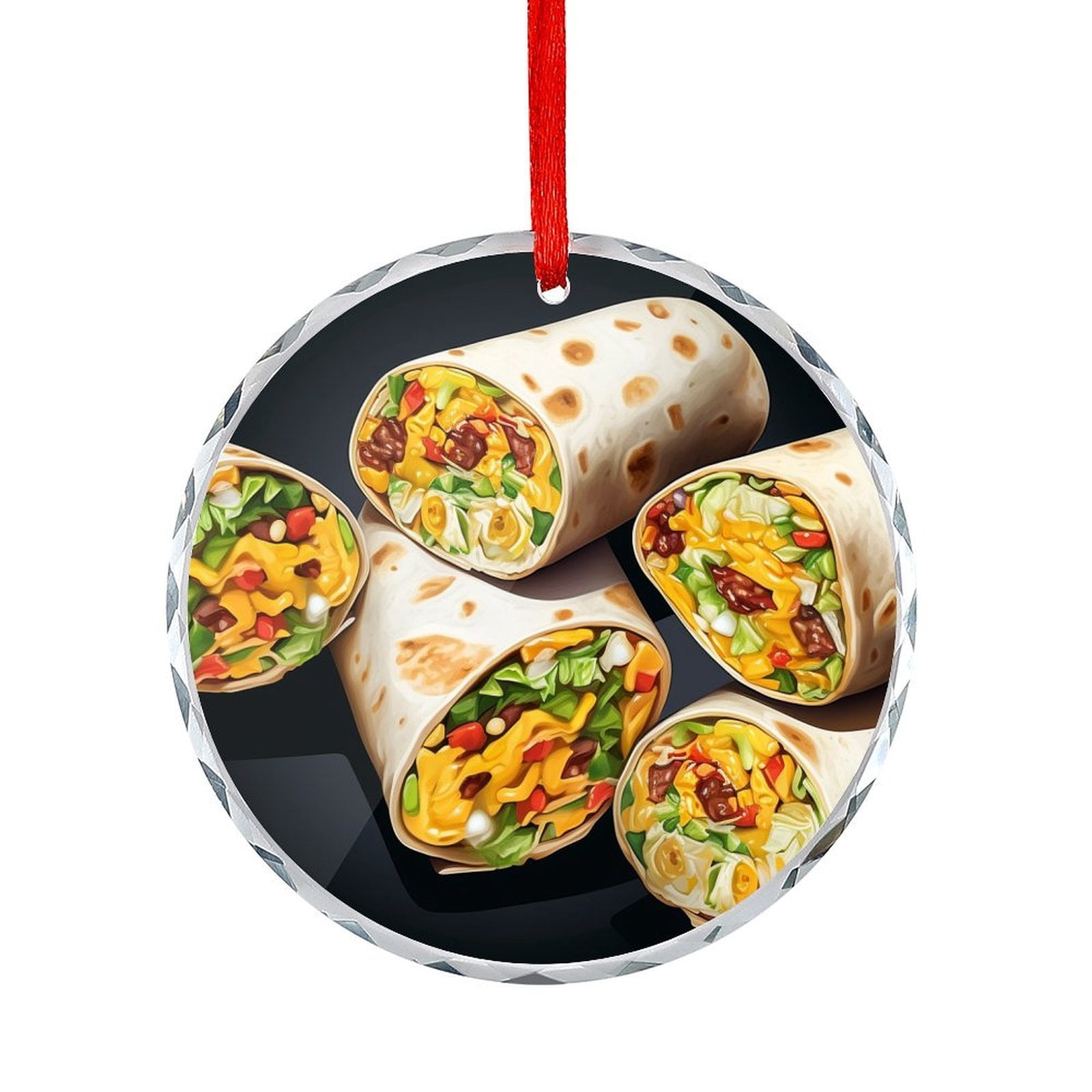 Ornament Burritos Tortilla Realistic Food Round Glass Hanging Ornament ...