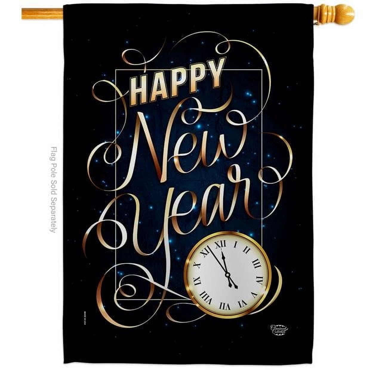 Ornament Collection 28 x 40 in. New Year Clock House Flag with Winter ...
