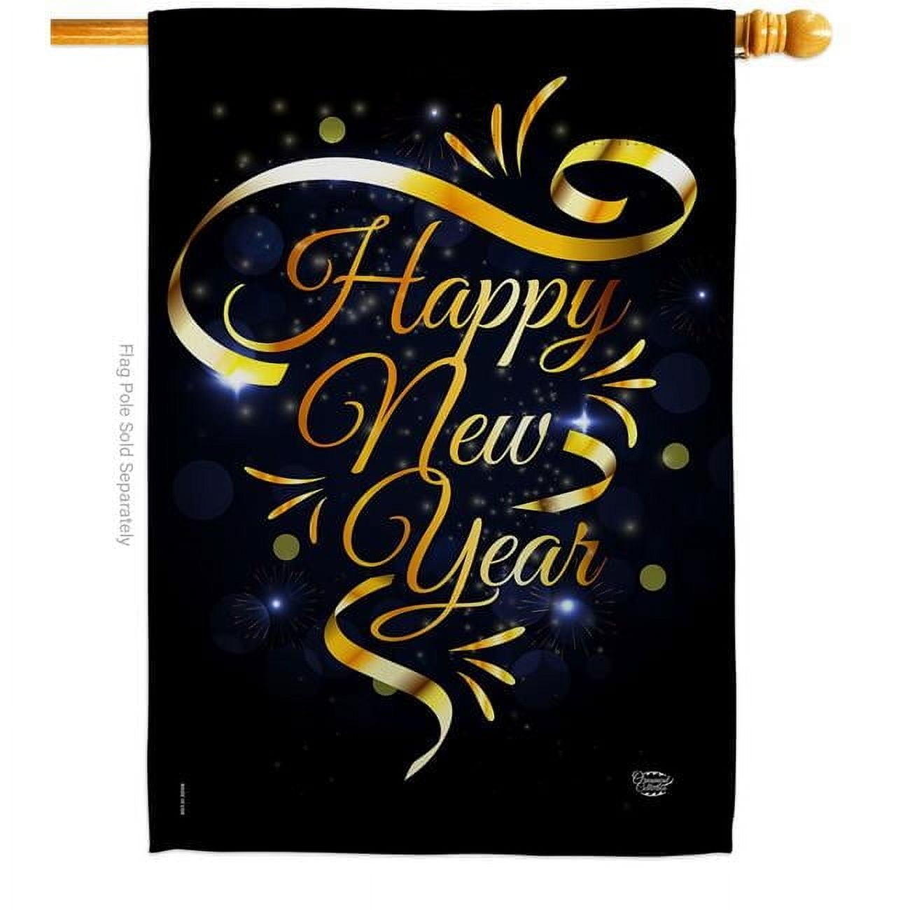 Ornament Collection H192047-BO 28 x 40 in. Gold Happy New Year House ...