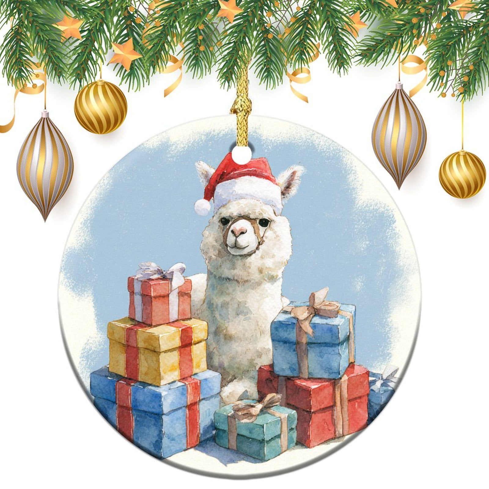 Ornament Cute Alpaca Double Sided Porcelain 3 Inch Cute Llama Christmas ...