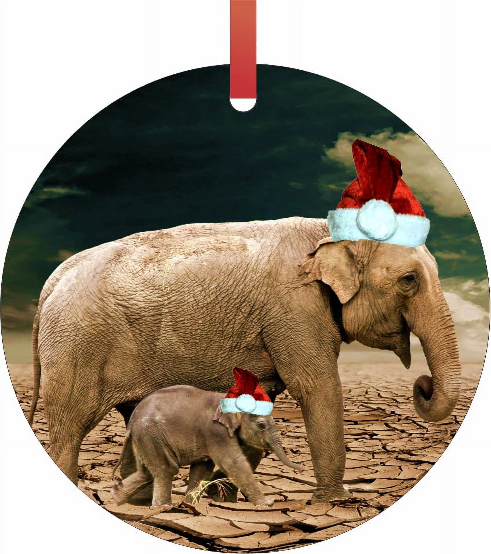 Ornament Elephants African Elephants in Santa Claus Hats Round Shaped ...