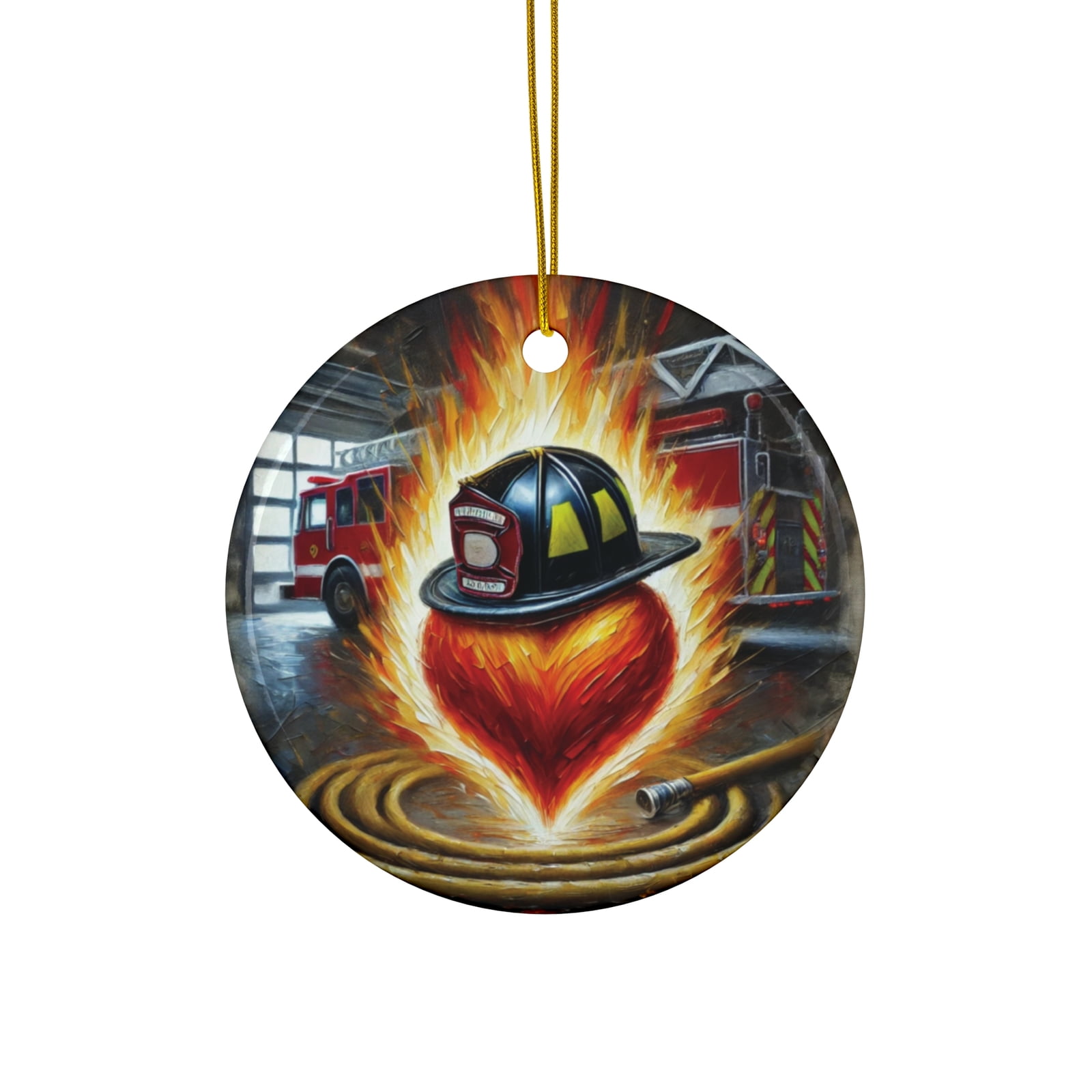 Ornament Firefighter Helmet and Heart Flame Ornament Tribute - Printed ...