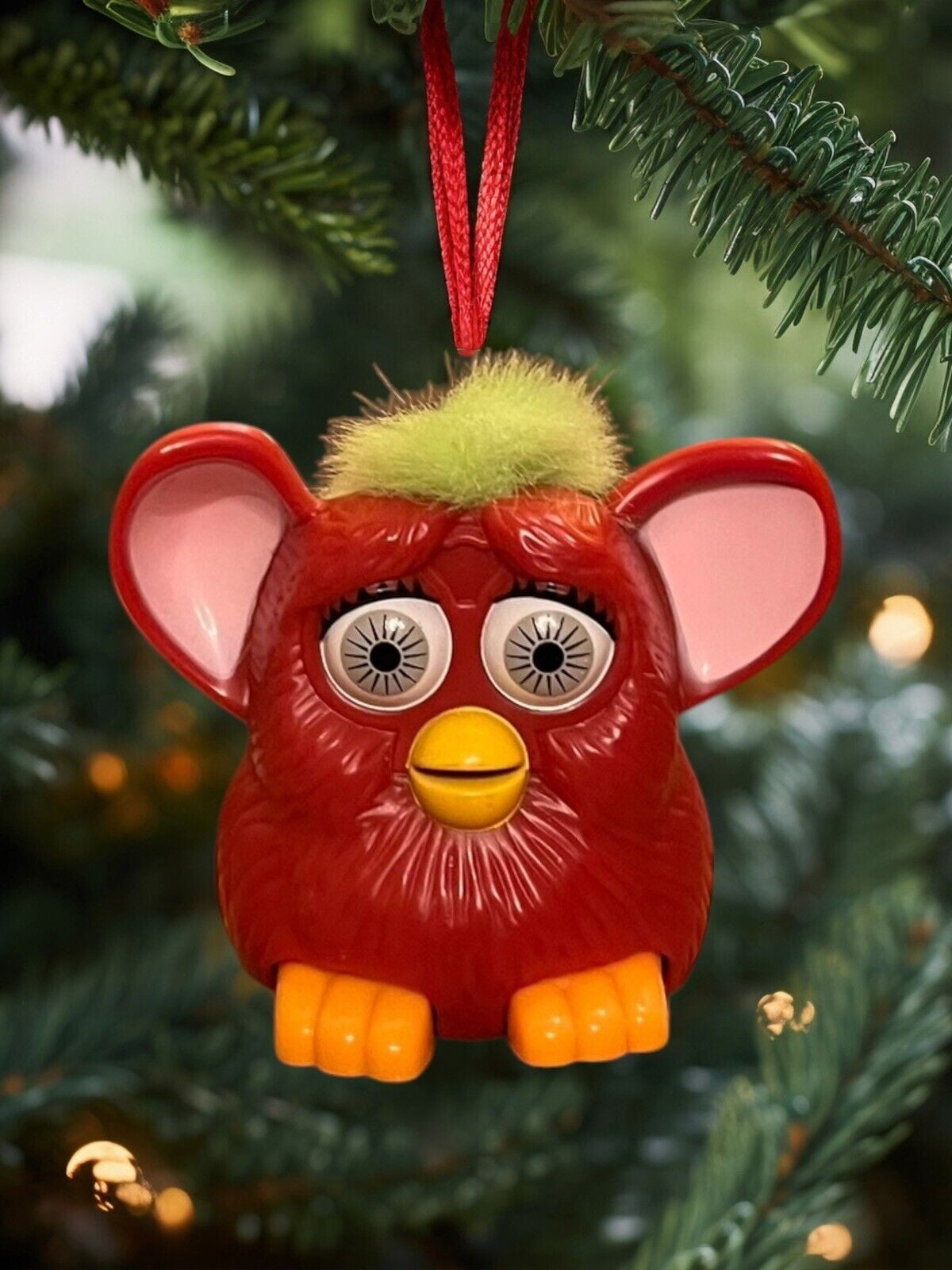 Ornament Furby Deep Red Maroon Bright Green Hair Gray Eyes Orange Feet ...