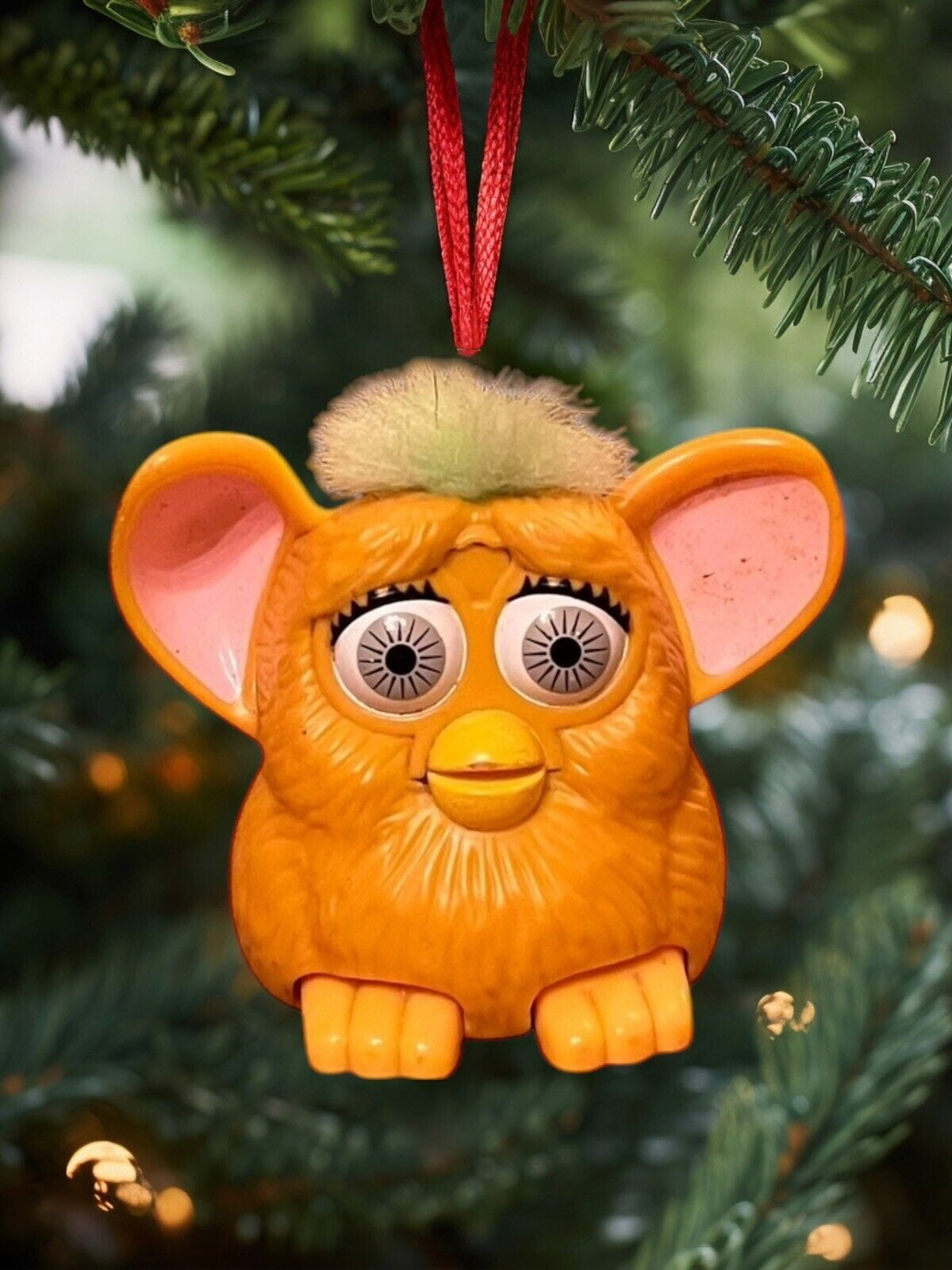 Ornament Furby Orange Body Light Green Hair Gray Eyes Yellow Feet Charm ...