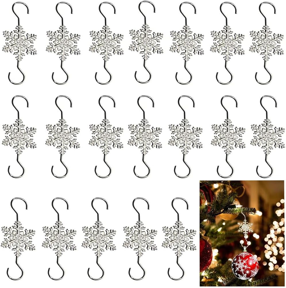 Ornament Hooks for Hanging Christmas Decorations, 20Pcs Snowflake S-shaped hangers Hook ...