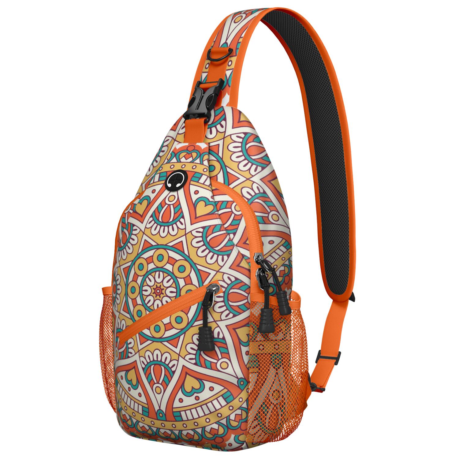 Ornament Mandala Design Sling Backpack, Abstract Tribal Boho Crossbody ...