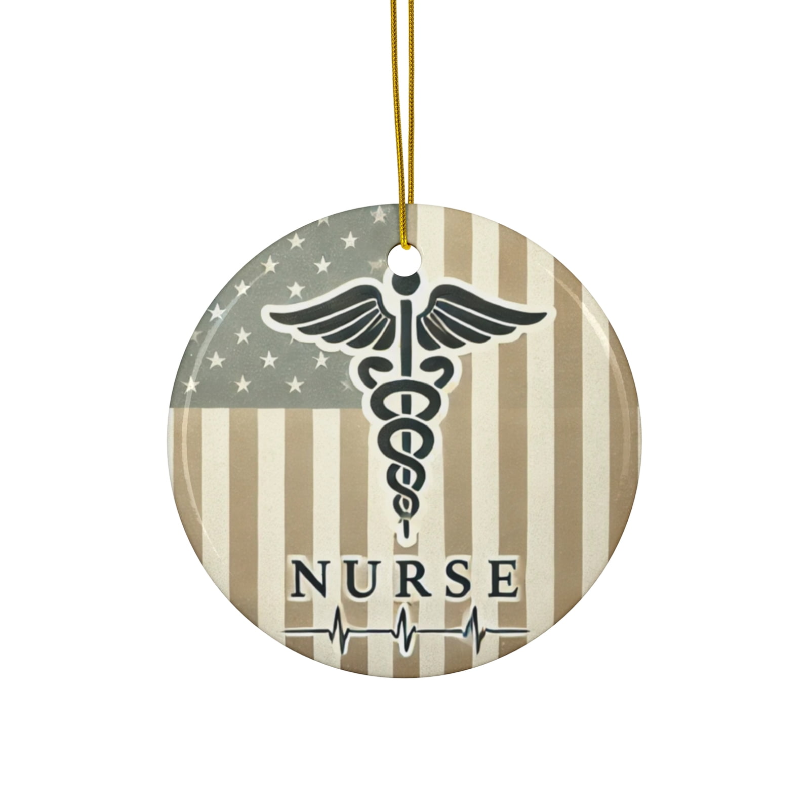 Ornament Nurse Caduceus with American Flag Design - Printed on Ceramic ...
