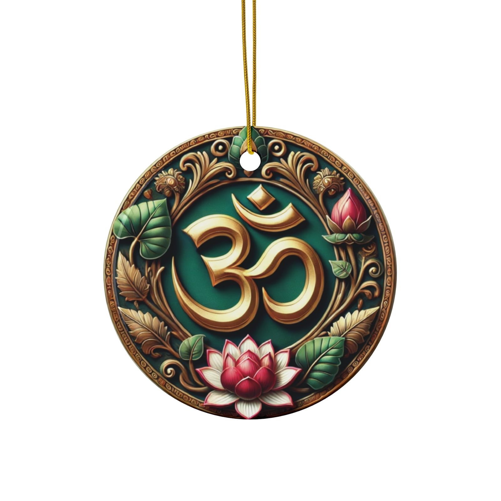 Ornament Om Symbol with Lotus Flower Design - Printed on Ceramic, 3PCS ...