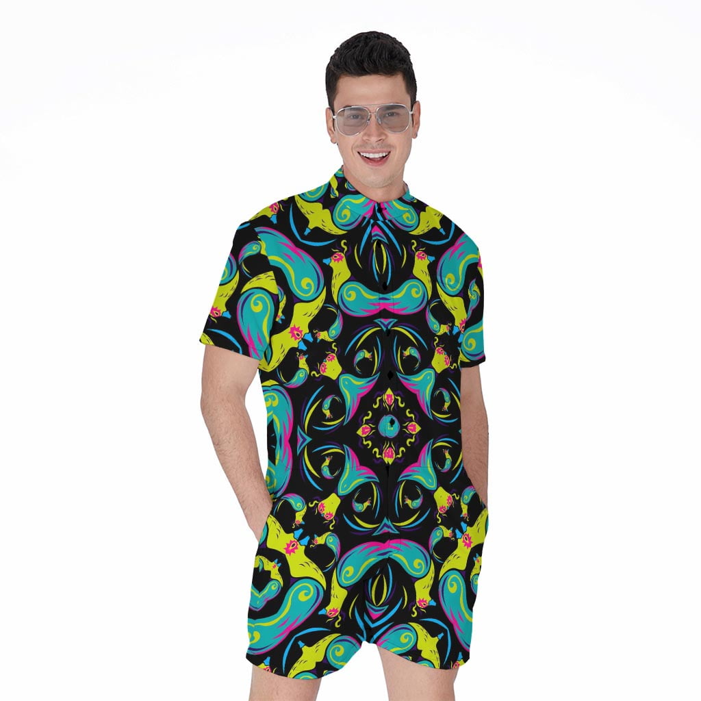 Ornament Psychedelic Trippy Short Sleeve Men'S Rompers Casual Summer ...